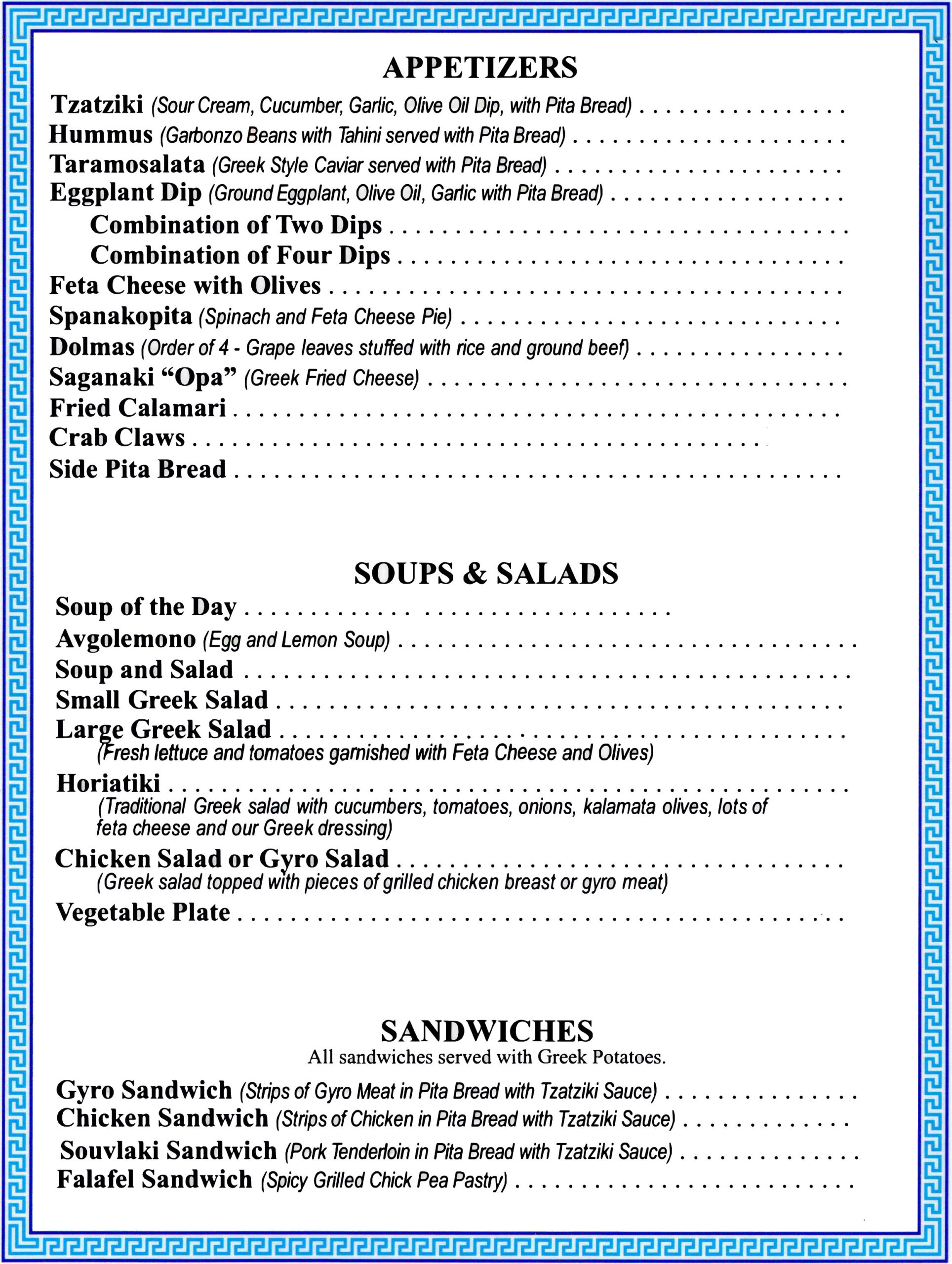 Menu – Kosta's Greek Cafe